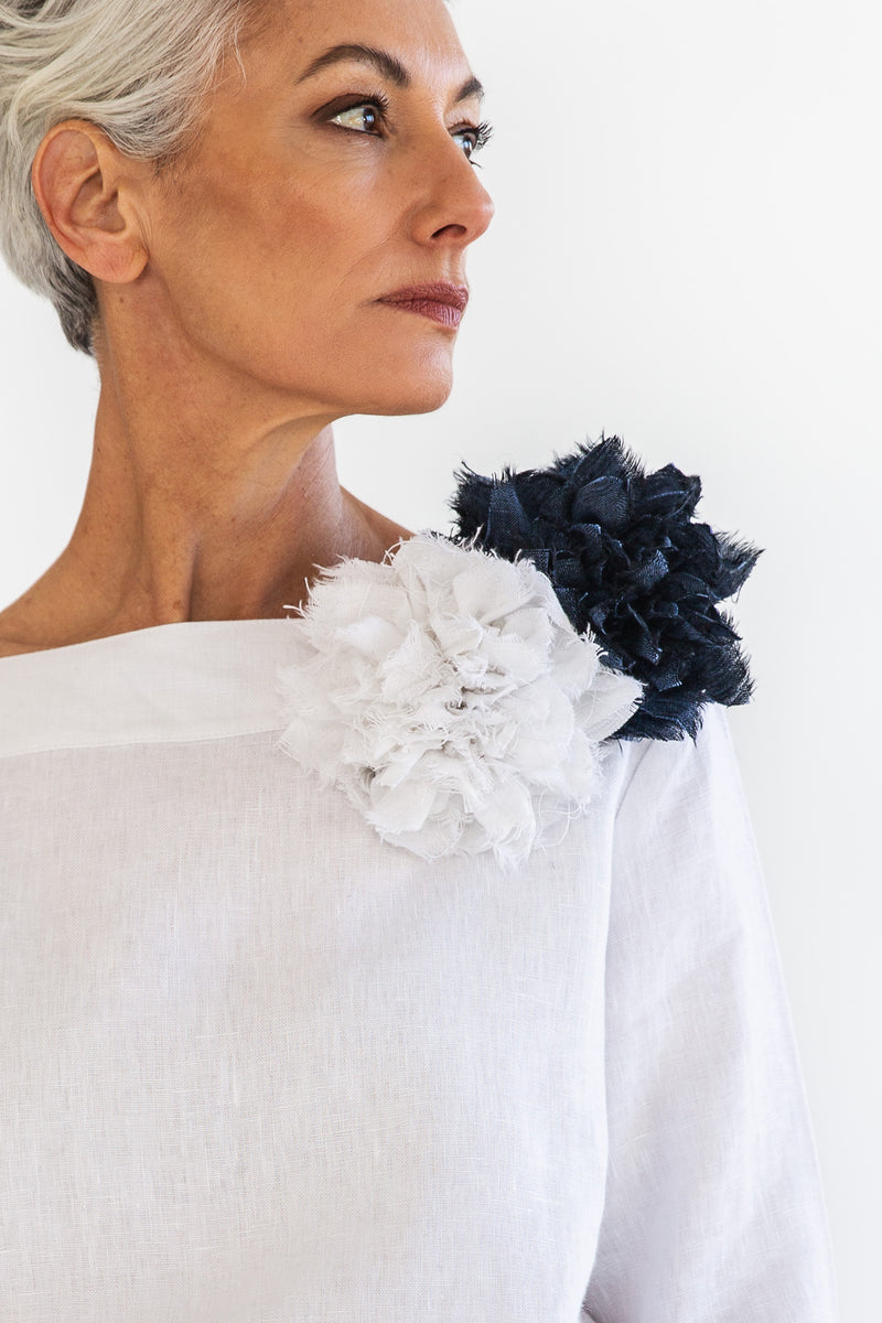 Fabric Flower Brooch | White